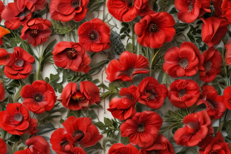 A Vibrant Display of Red Flowers Creating a Stunning Floral Wall Art.