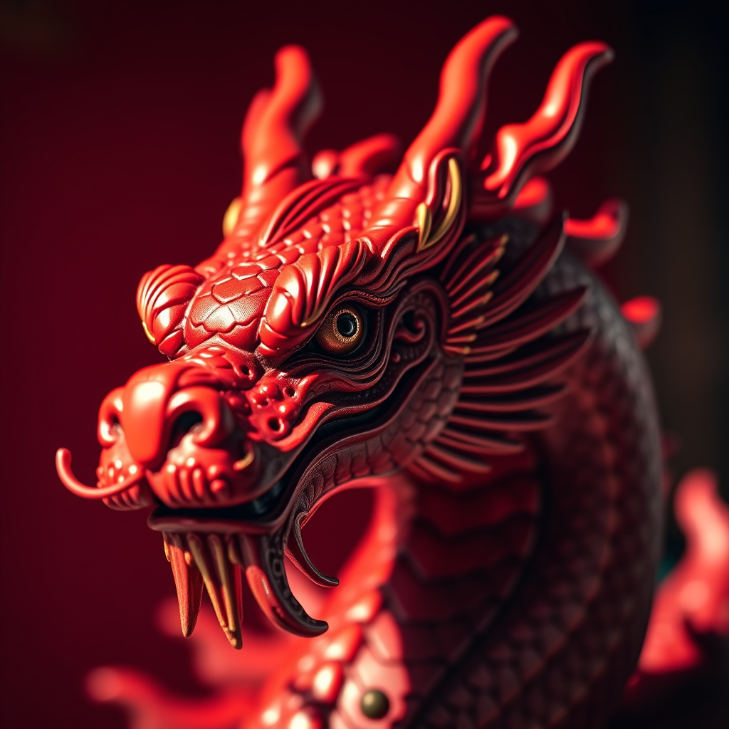 Intricate Close-Up of a Majestic Red Dragon Sculpture with Detailed ...