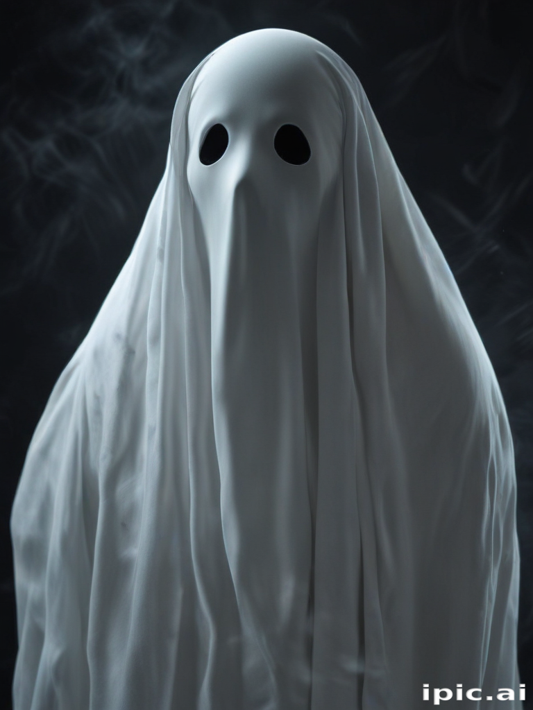 An Ethereal Ghostly Figure Shrouded in White Fabric Appears Mysteriously