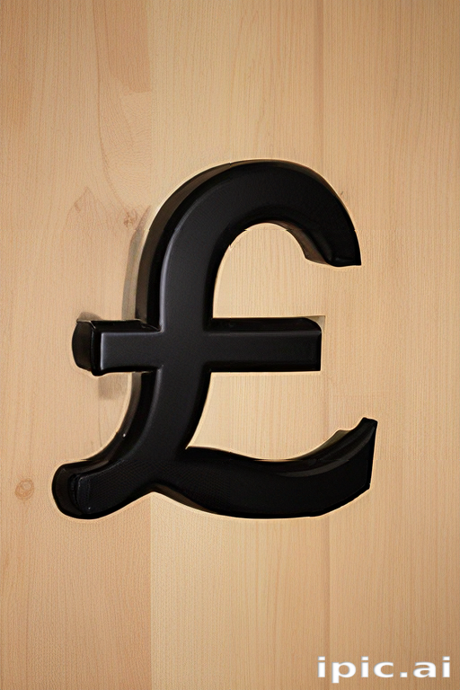 Stylized Black Pound Sterling Symbol Against a Light Wooden Background