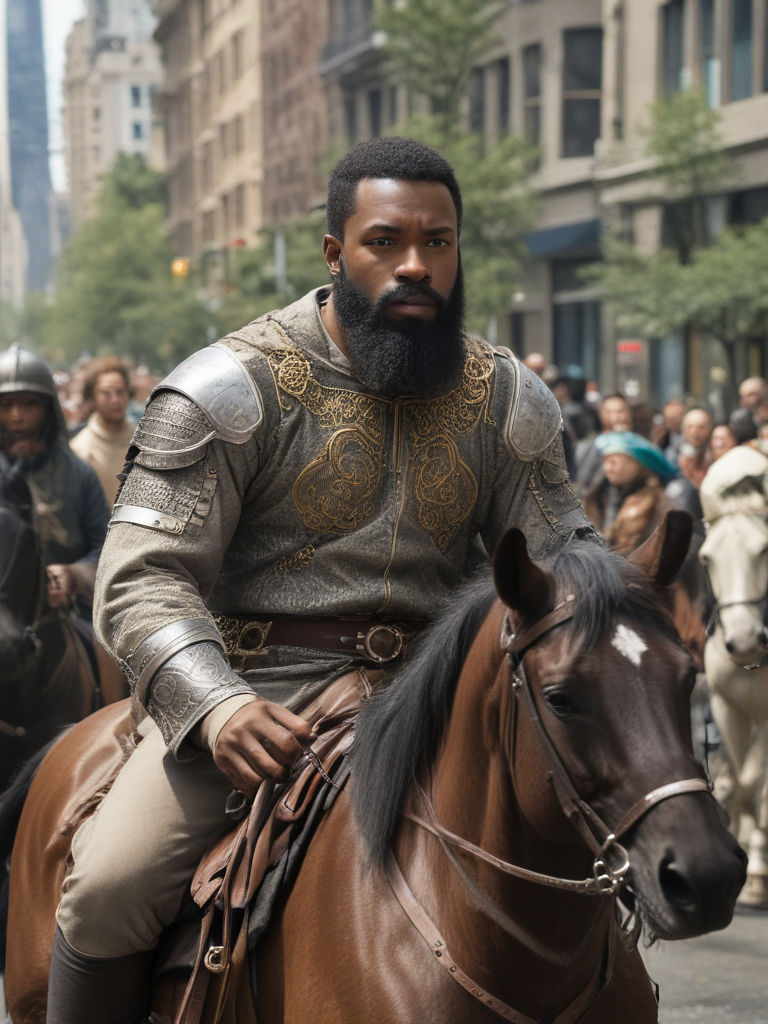 Bearded black man riding a horse through New York City with the Riders ...