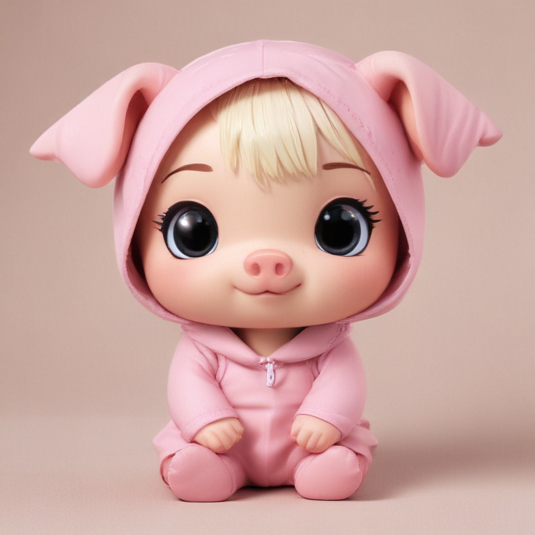 cute kawaii pig sitting anime chibi
