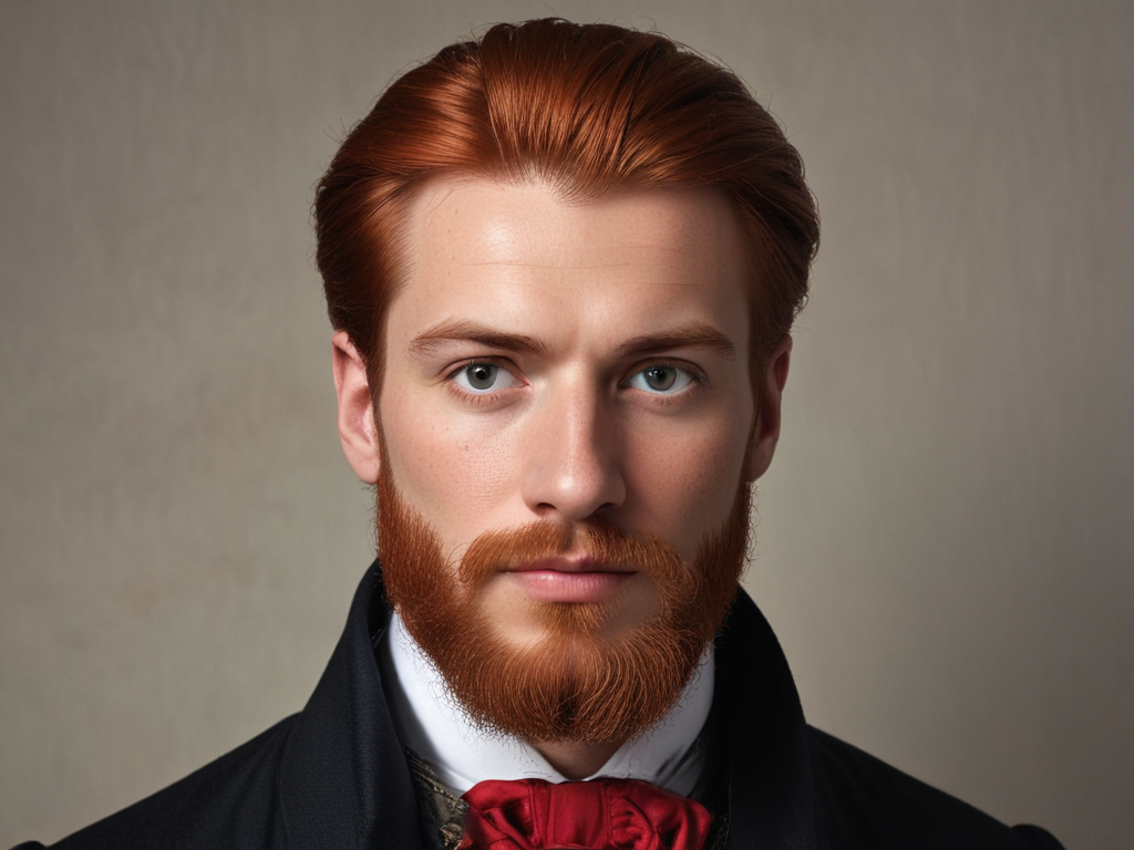 masculine tudor duke with red hair and beard colour portrait