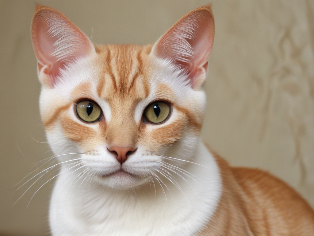A Charming Ginger Cat with Striking Green Eyes and Fluffy Ears.