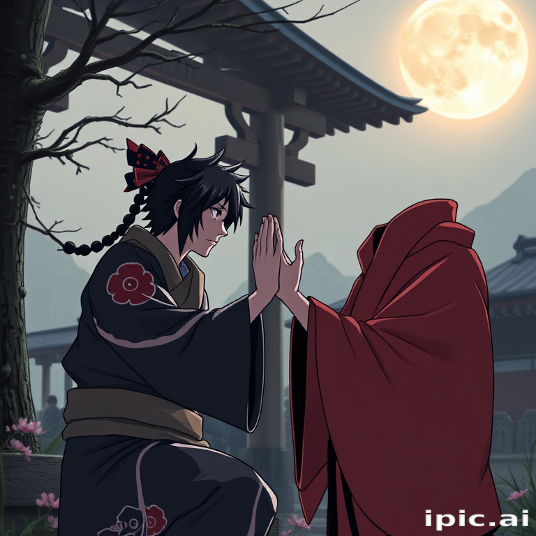 An Enigmatic Encounter Under the Full Moon in Traditional Japanese Setting
