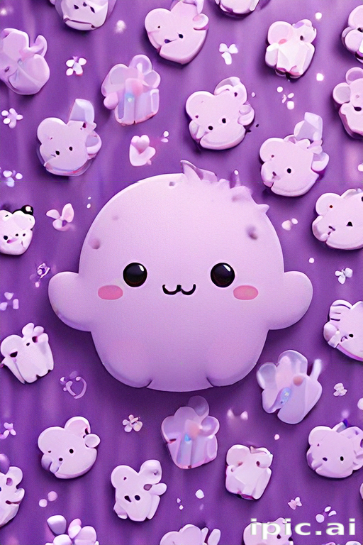 Whimsical Purple Background Filled with Adorable Cute Characters and Shapes