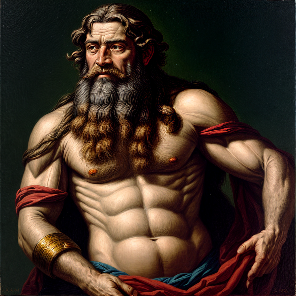 an oil painting portrait of Samson from the bible