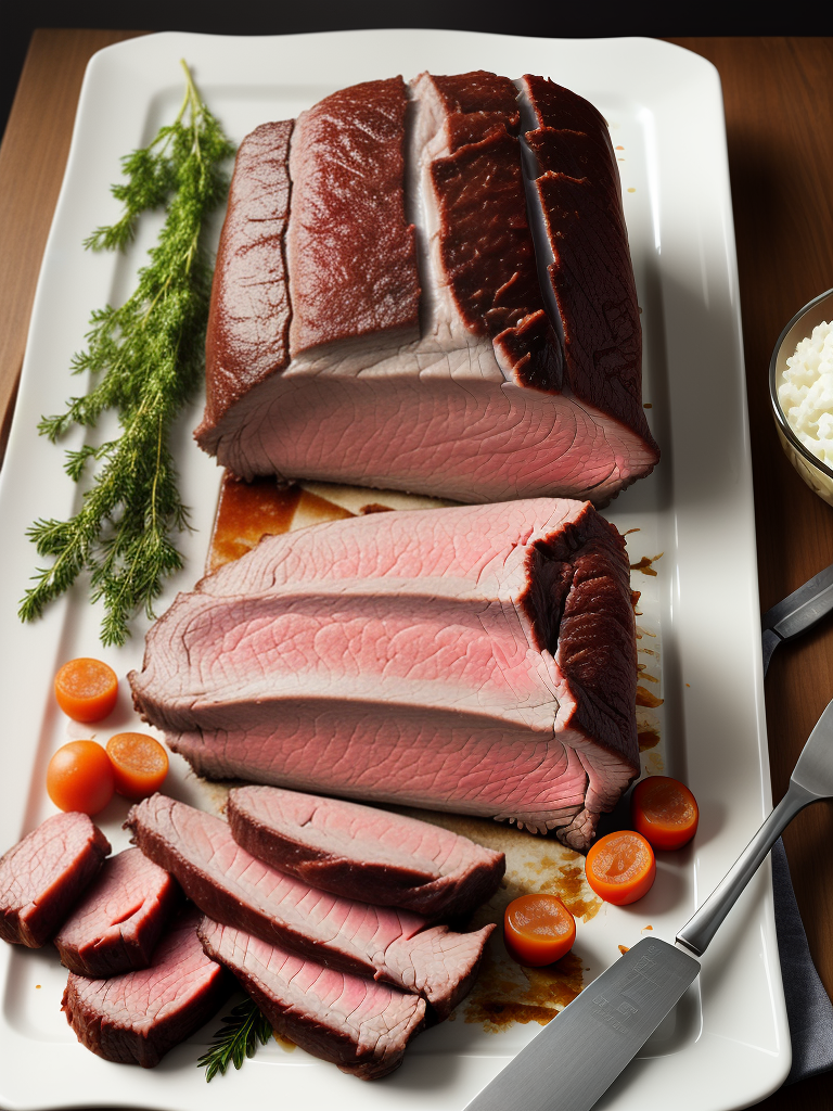 A Deliciously Cooked Roast Beef Platter Surrounded by Fresh Vegetables ...