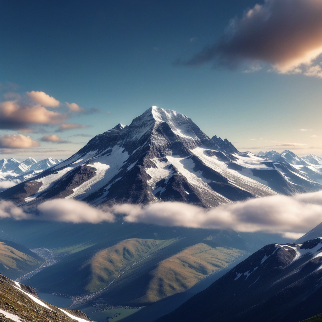 Breathtaking View of Majestic Snow-Capped Mountain Surrounded by Serene ...