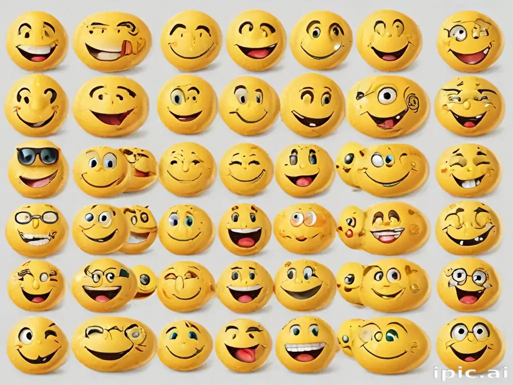 A Colorful Collection of Smiley Faces Expressing Various Emotions and Moods