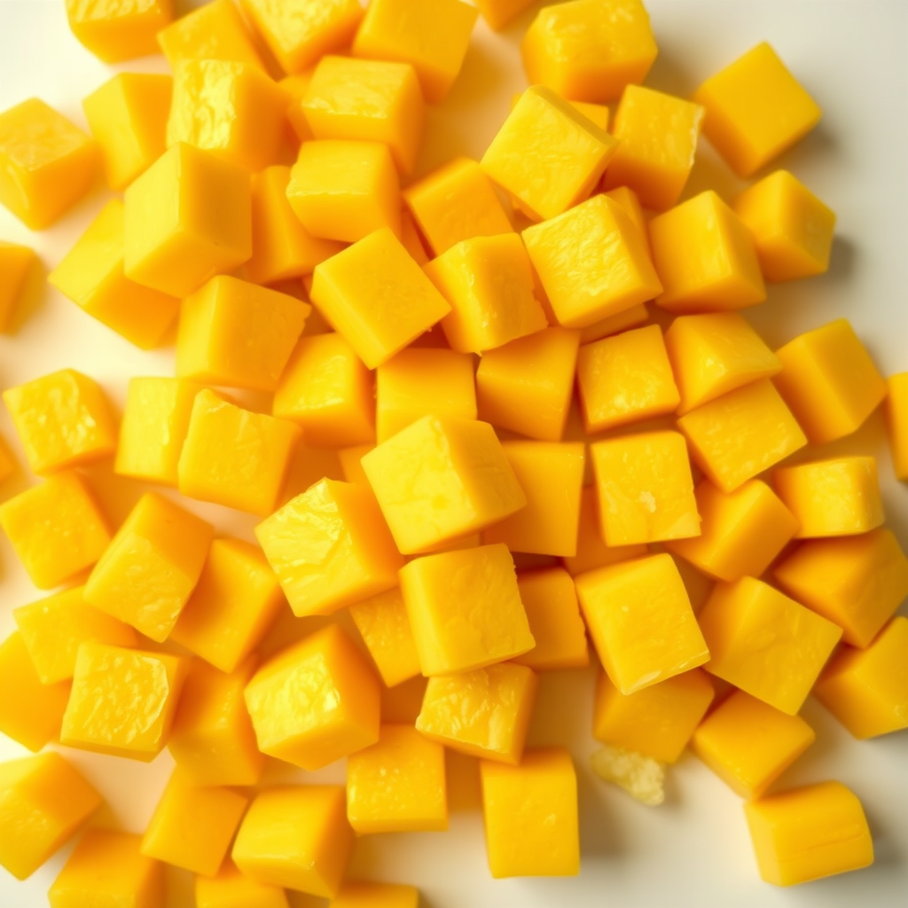 Freshly Cut Cheddar Cheese Cubes Perfect for Snacking and Cooking Dishes
