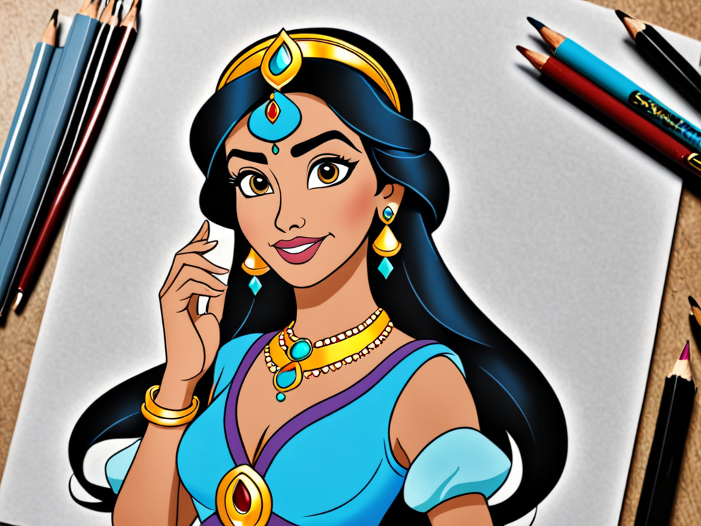 Princess Jasmine fron cartoon aladdin line art