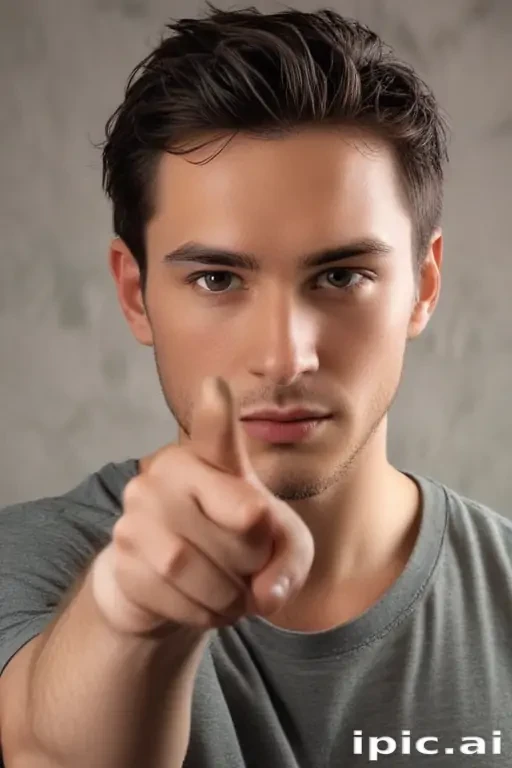 Confident Young Man Pointing Directly at the Camera with Intense Gaze