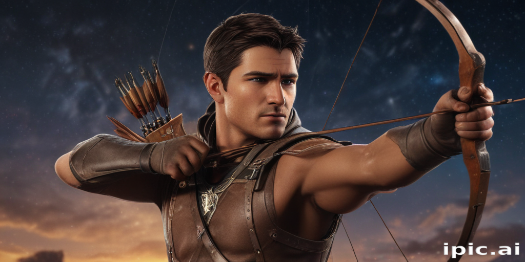 Heroic Archer Aiming with Precision Under a Starry Night Sky