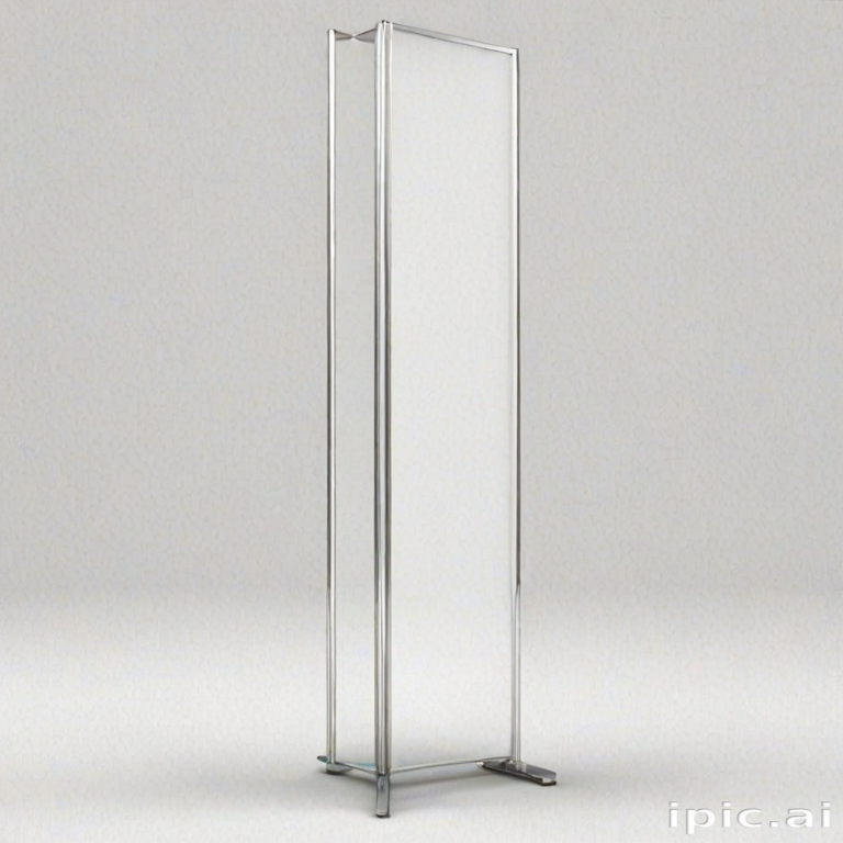 A Modern, Sleek Room Divider with Transparent Panels and Metal Frame.