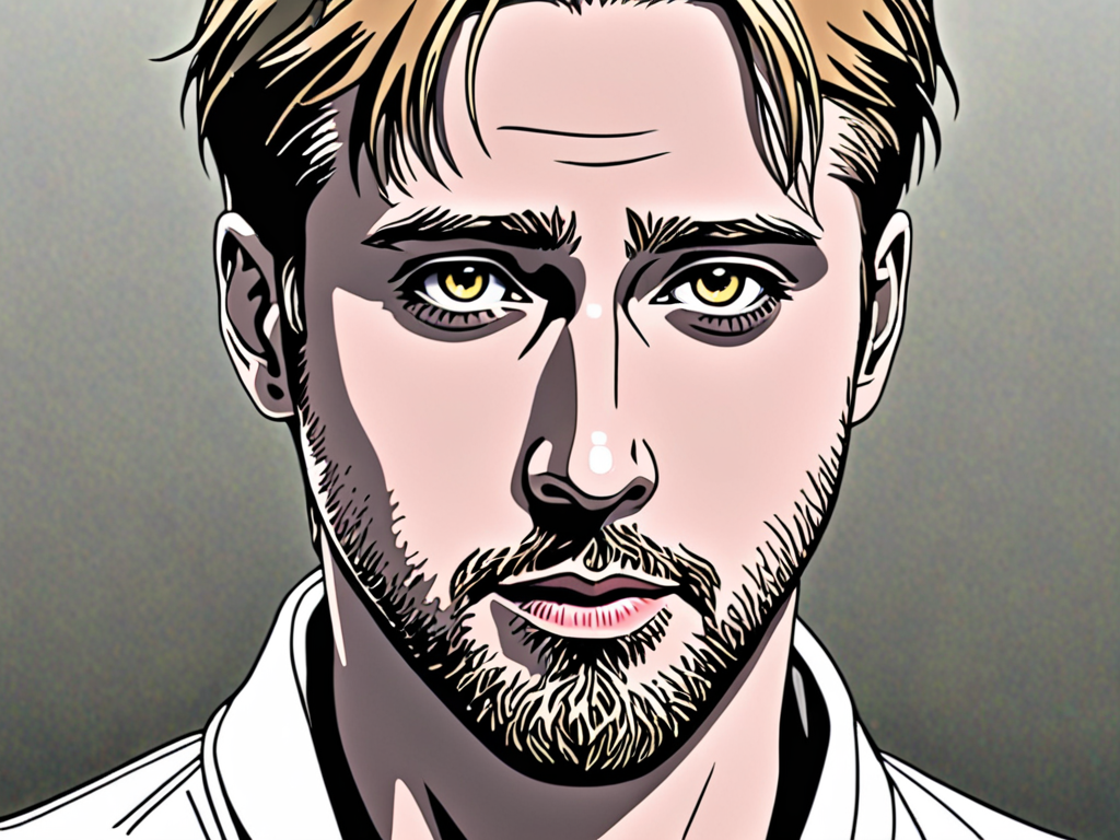 ryan gosling as anime character, manga, anime, 2d, ghibli, ghost in a shell