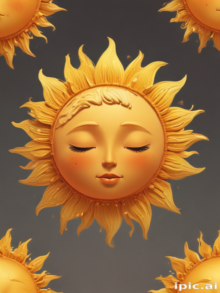 Whimsical Sun Faces Radiating Joy and Serenity in a Dreamy Sky