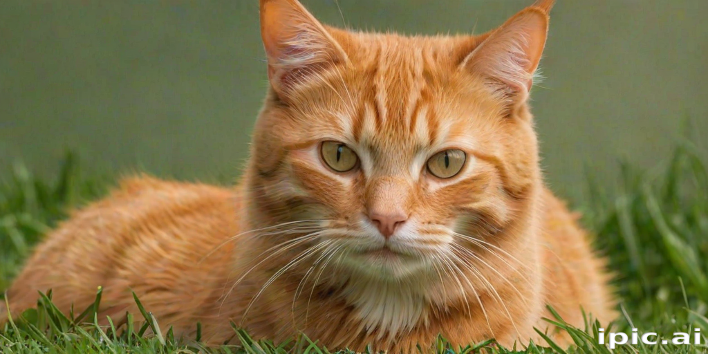 A Beautiful Ginger Cat Relaxing Gracefully in a Lush Green Meadow.