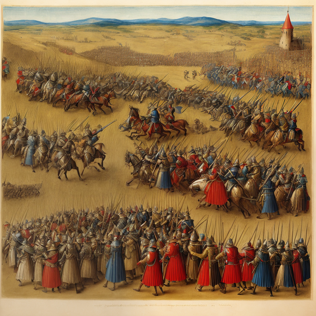 medieval army, swords, spears, armor, in the style of hieronymus bosch