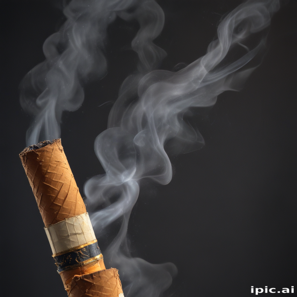 Artistic Capture of a Cigarette with Wispy Smoke Against Dark Background