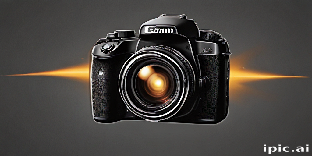 Stylized Canon Camera with a Vibrant Lens and Dynamic Background Effects
