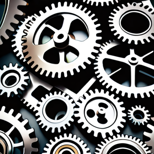 three interlocking gears in different sizes, structured surface