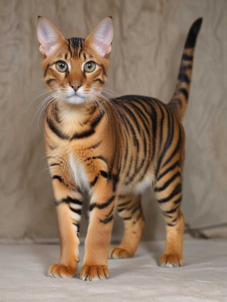 A Playful Bengal Cat with Striking Stripes and Bright Green Eyes