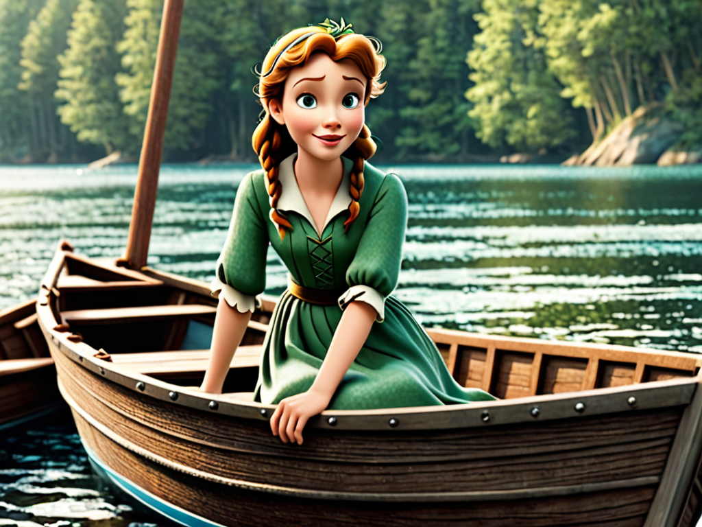 Wendy Darling fron cartoon Peter Pan in a boat