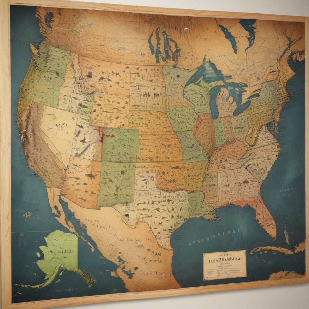 Detailed Historical Map Illustrating the United States and Its Regions