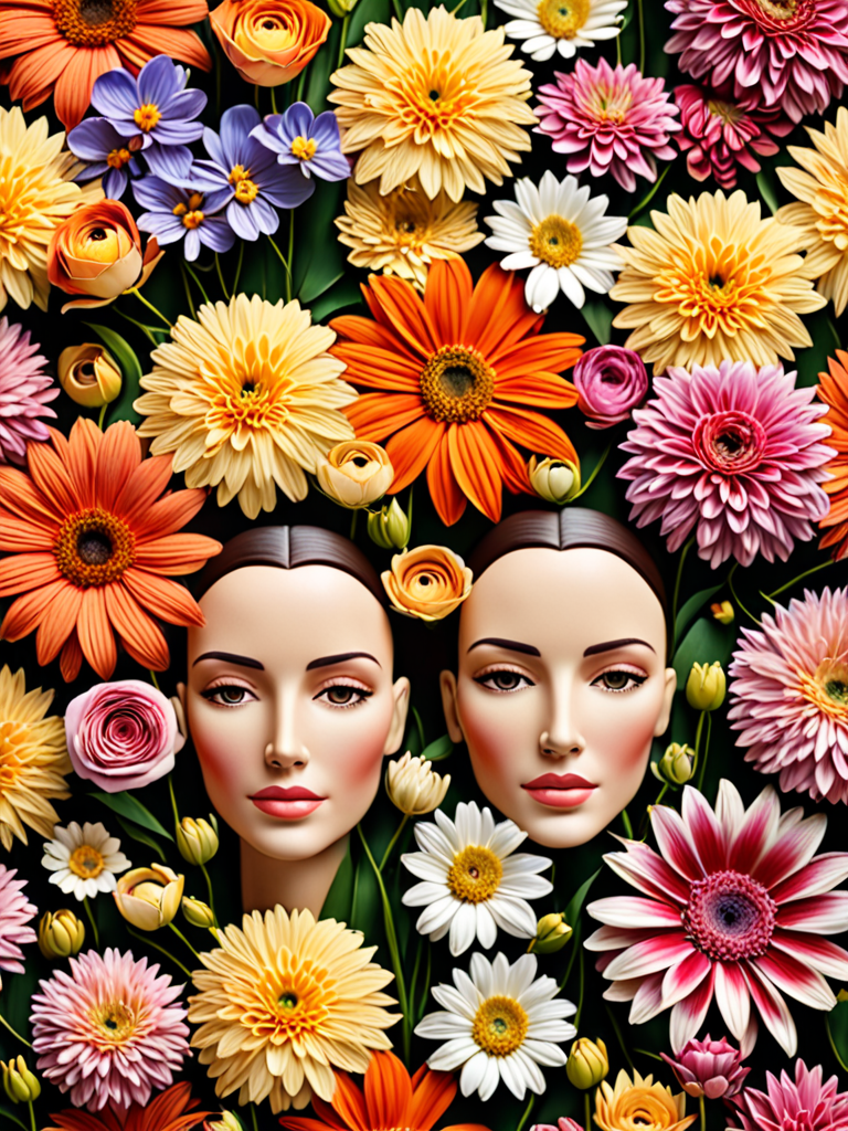flowers with really realistic human faces in the middle of flower