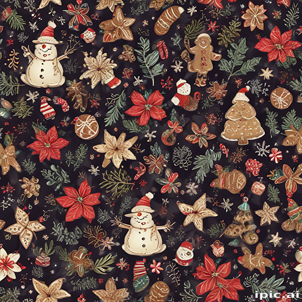 Festive Holiday Pattern Featuring Snowmen, Gingerbread Cookies, and ...