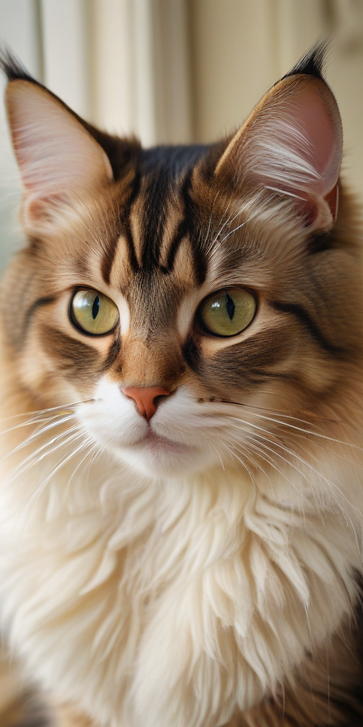 Close-Up of a Beautiful Cat with Striking Eyes and Fluffy Fur