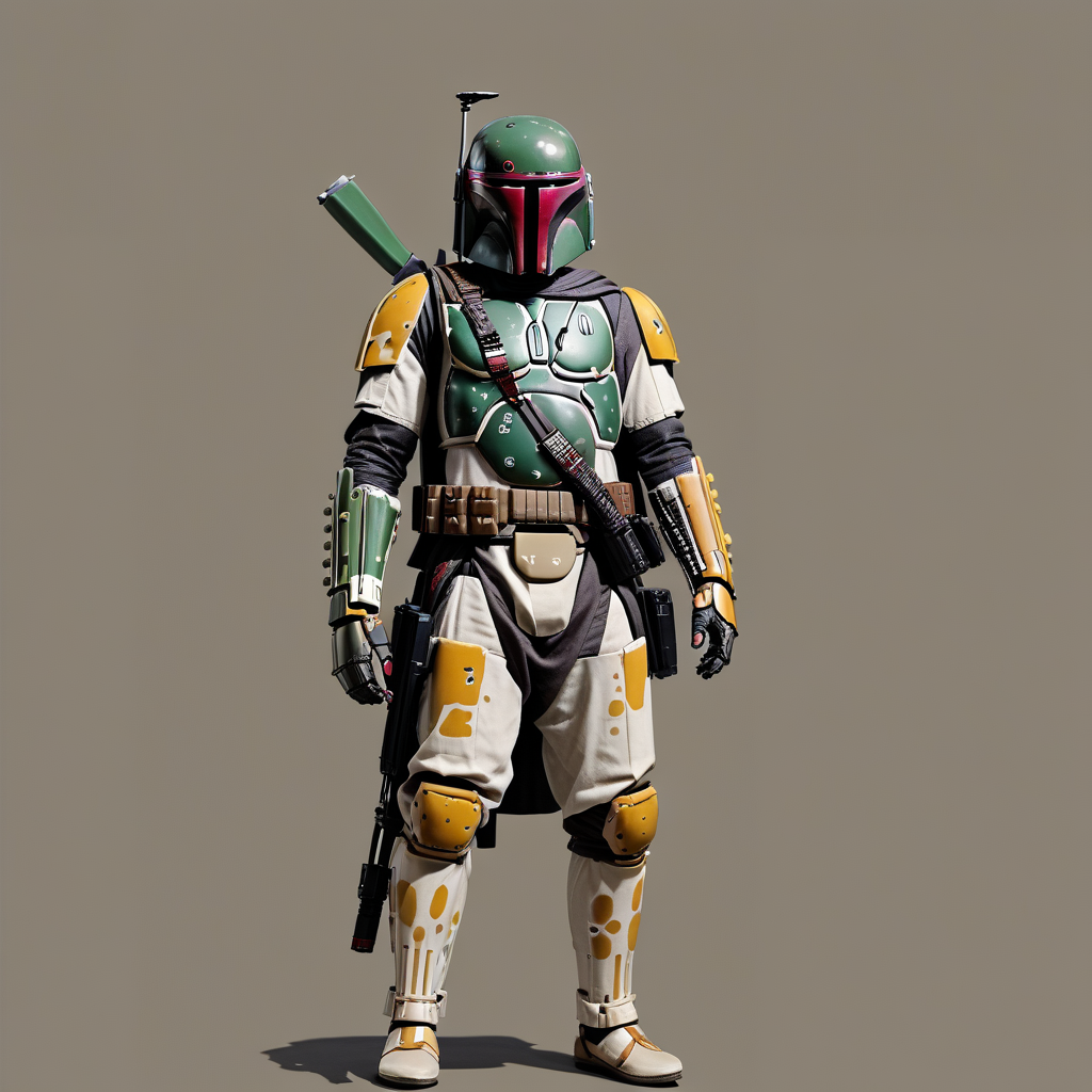 Iconic Bounty Hunter in Distinctive Armor Stands Ready for Adventure