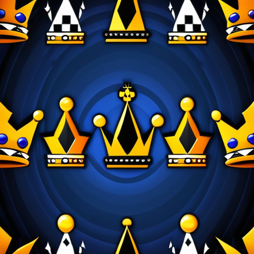 Colorful Crown Patterns on a Deep Blue Background Creating a Regal Design