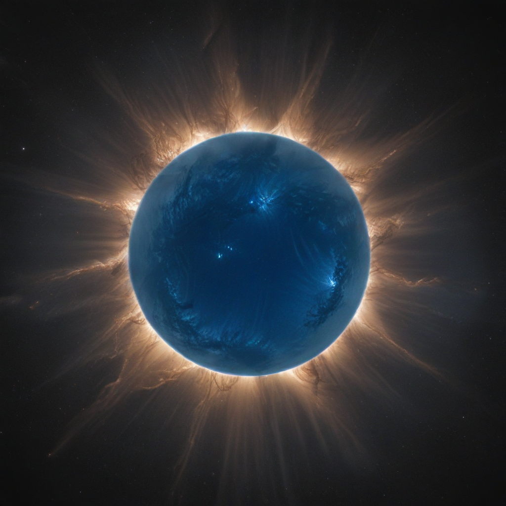 Lonely Bright blue sun in a galaxy, it has no other color except for ...