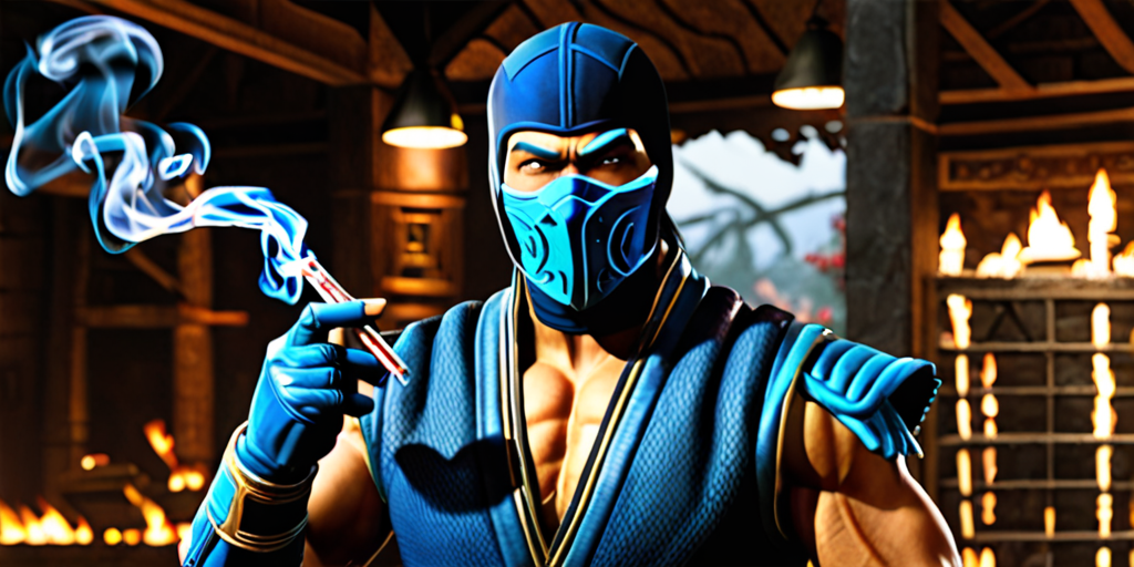 sub zero from mortal kombat smoking a joint