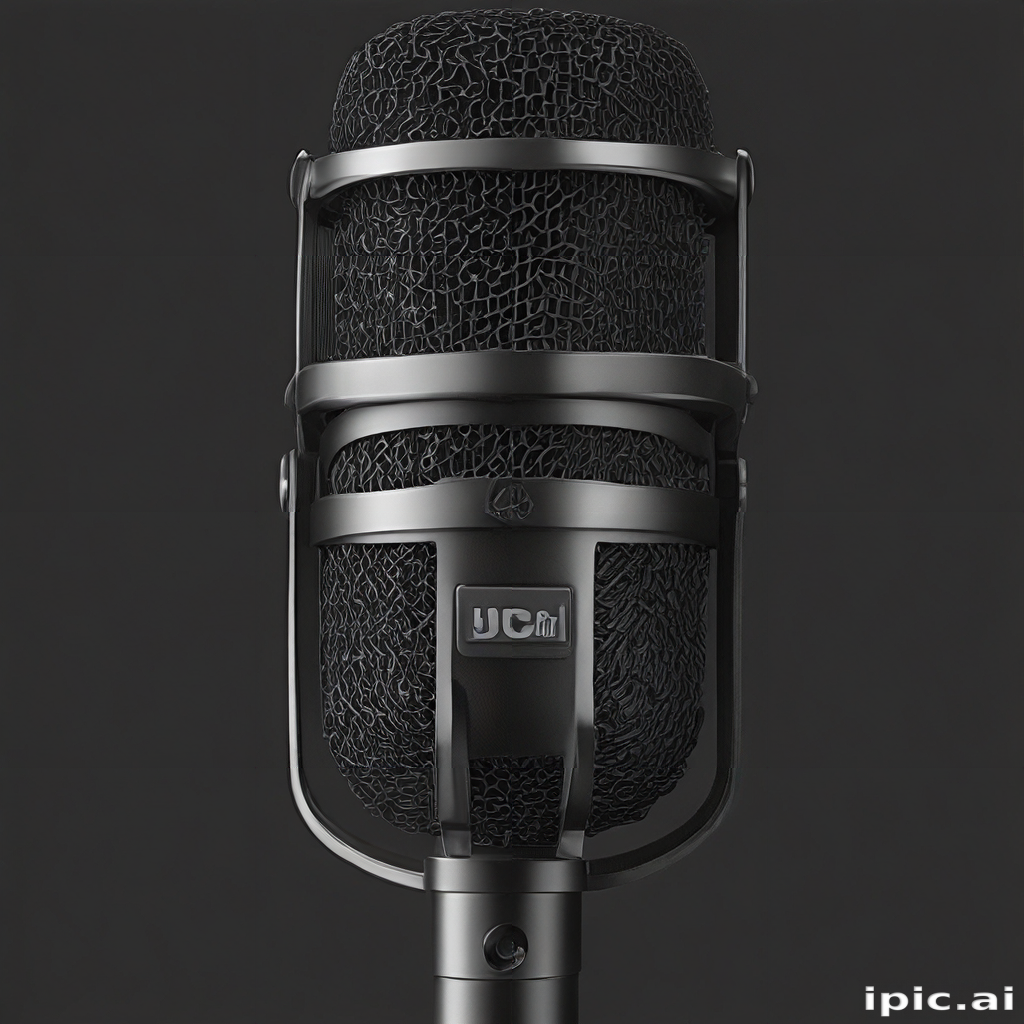 Stylish Black Microphone with Intricate Mesh Design Against Dark Background