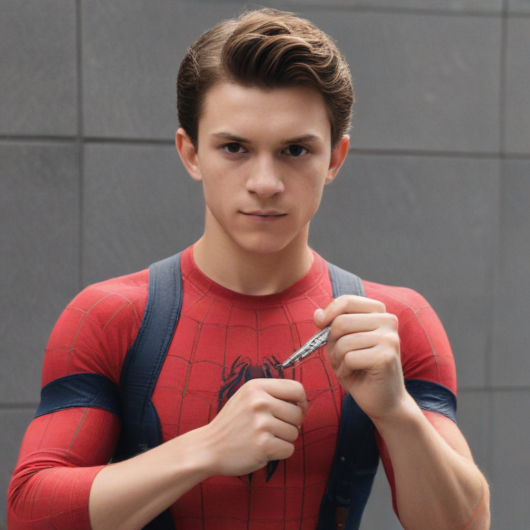 tom holland with a key in his hand spiderman pose