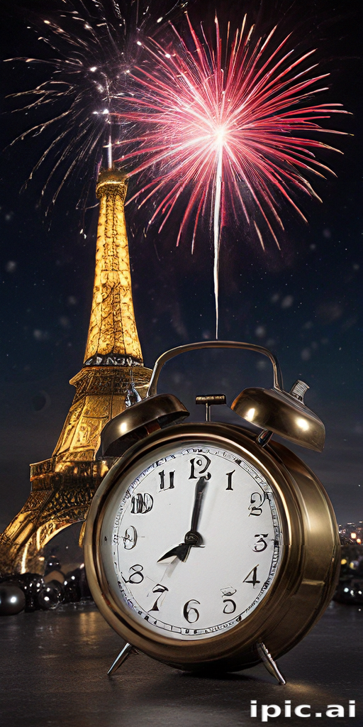 New Year Celebration with Eiffel Tower, Fireworks, and a Classic Alarm ...