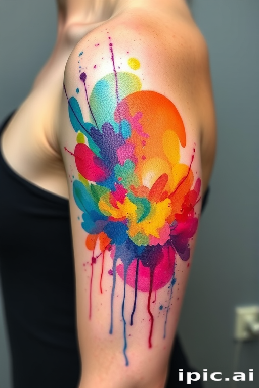 Vibrant Color Explosion: A Stunning Abstract Tattoo on the Arm