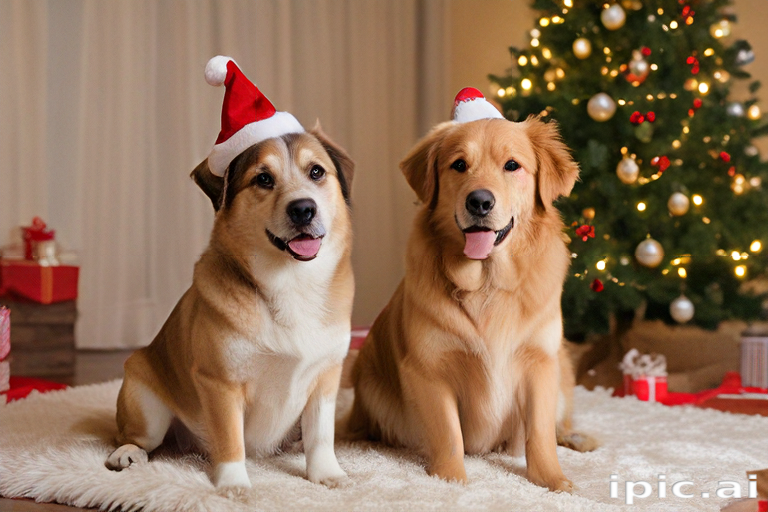 Two Adorable Dogs Wearing Santa Hats Celebrating the Holiday Season ...