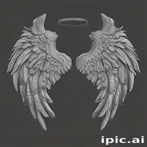 Elegant Angel Wings with Intricate Details and a Floating Halo Above