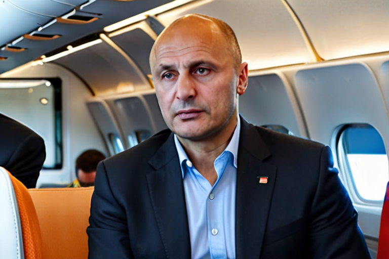 Desperate Evgeny Prigozhin sitting in plane and looking in the window ...