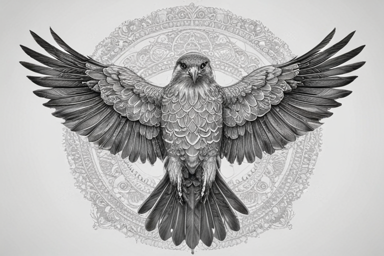 Falcon, drawing in intricate filigree mandala style, clean line art ...