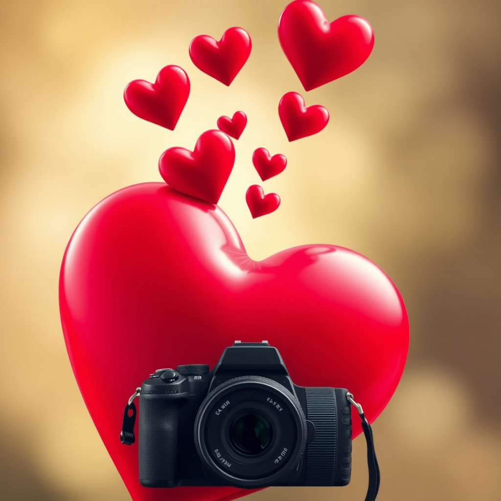 Create a vibrant image of a large red heart with smaller red hearts ...