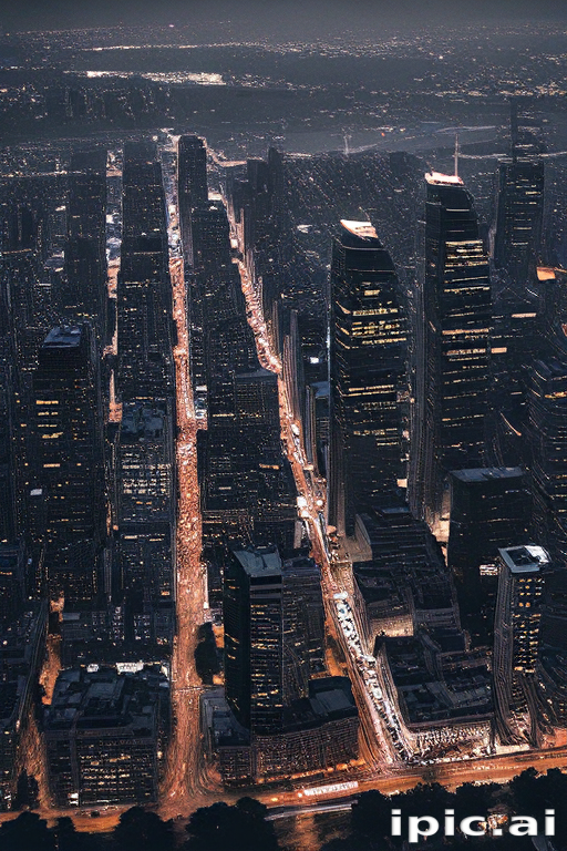 Aerial View of a Vibrant Cityscape Illuminated by City Lights at Night.