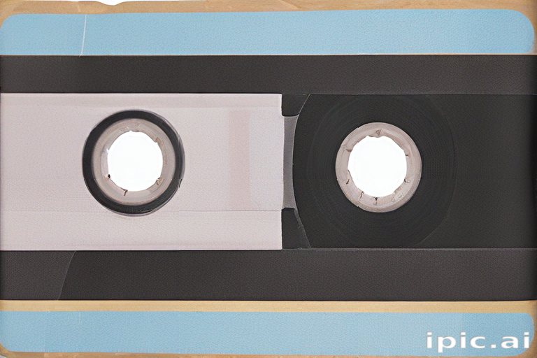 Vintage VHS Tape with Black and Light Blue Design on Wood Background