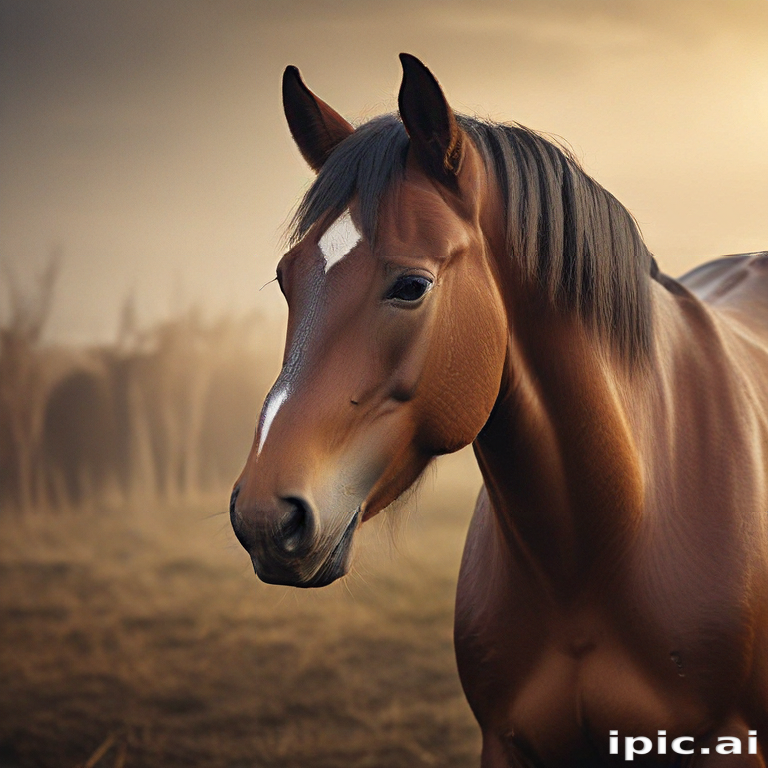 Majestic Horse Stands Gracefully in a Misty Meadow at Dusk