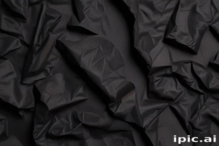 Textured Black Fabric with Deep Creases and Wrinkles for Elegant Design