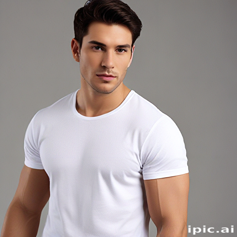 Confident Young Man in a Simple White T-Shirt Against a Neutral Background